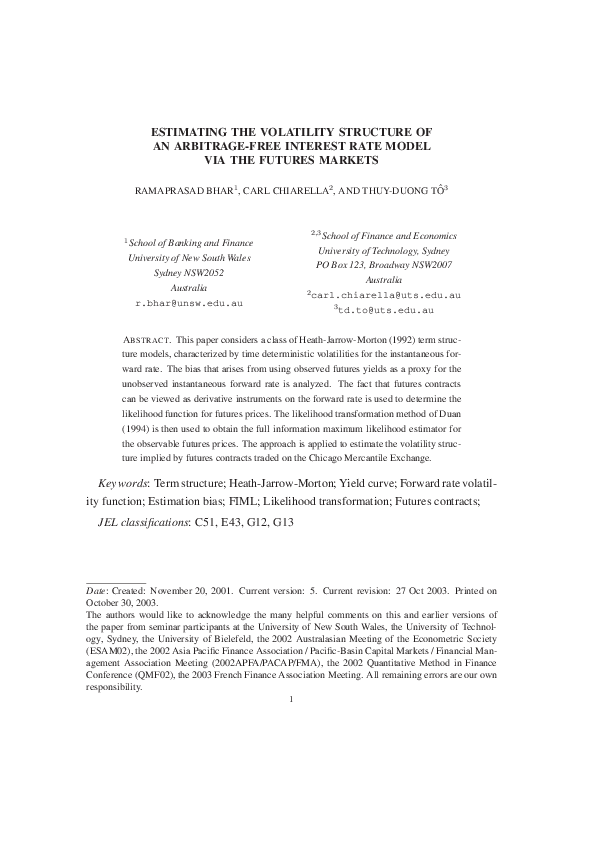 (PDF) Estimating the Volatility Structure of an Arbitrage-Free Interest Rate Model Via the ...
