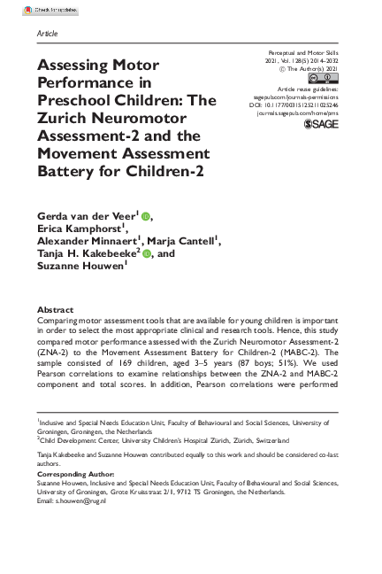 (PDF) Assessing Motor Performance in Preschool Children: The Zurich ...