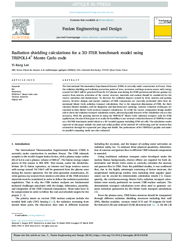 Pdf Radiation Shielding Calculations For A 3d Iter Benchmark Model Using Tripoli 4® Monte