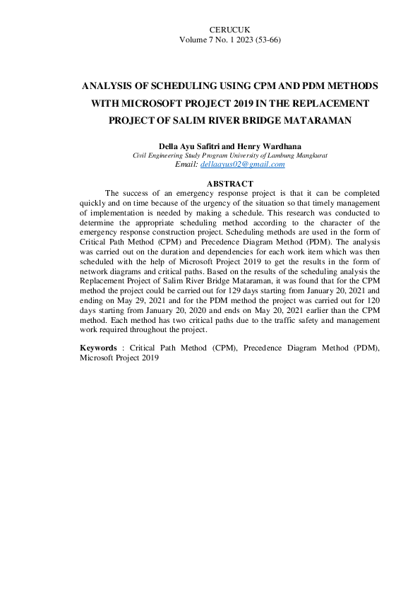 Pdf Analysis Of Scheduling Using Cpm And Pdm Methods With Microsoft
