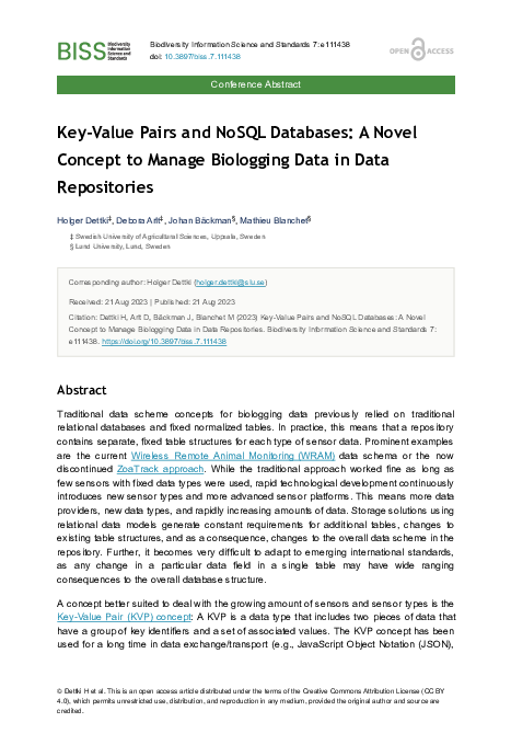 (PDF) Key-Value Pairs and NoSQL Databases: A Novel Concept to Manage Biologging Data in Data ...