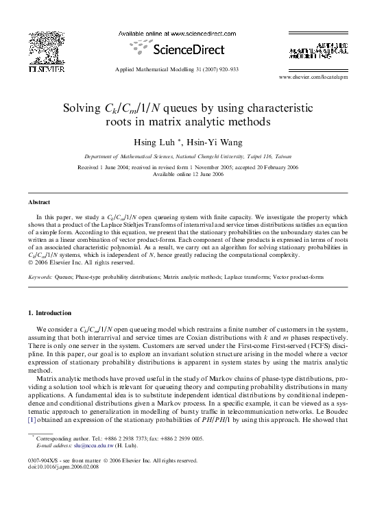 Pdf Solving Ckcm1n Queues By Using Characteristic Roots In Matrix Analytic Methods