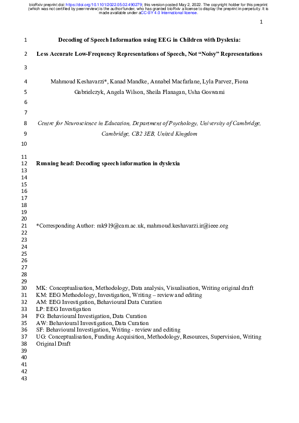 (PDF) Decoding of Speech Information using EEG in Children with ...