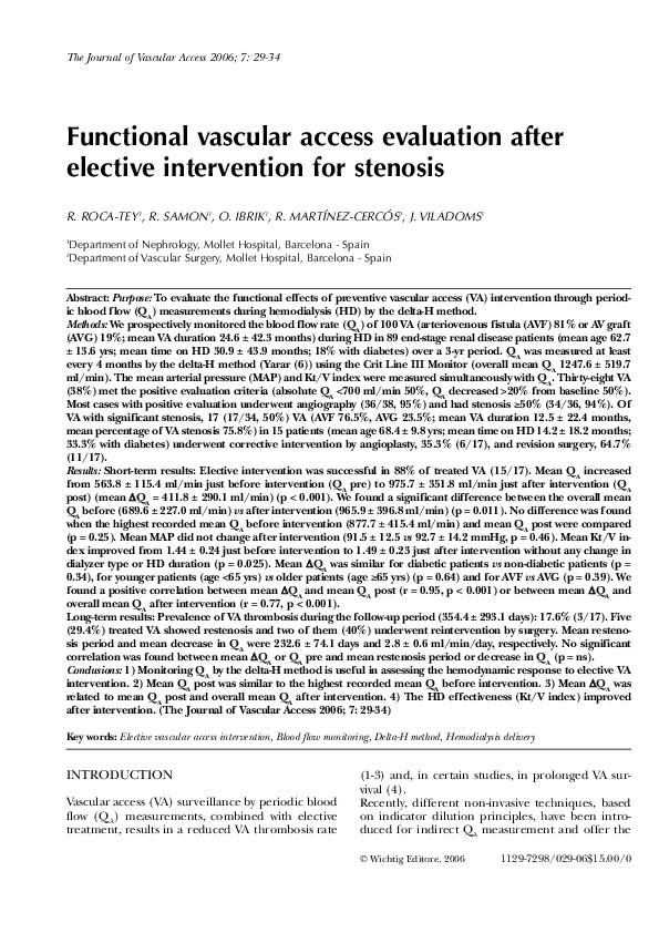 (PDF) Functional vascular access evaluation after elective intervention ...