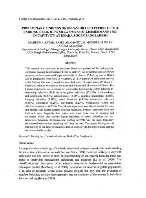 (PDF) Preliminary Findings On Behavioral Patterns Of The Barking Deer ...