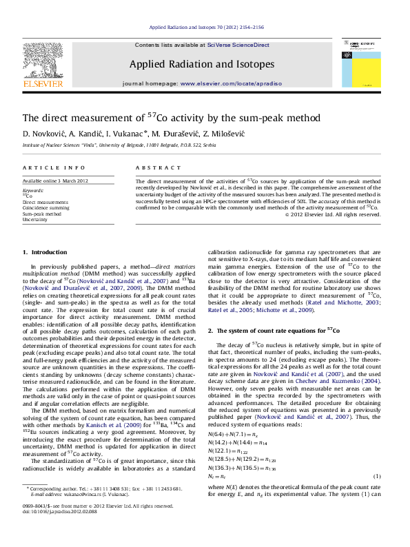 (PDF) The direct measurement of 57Co activity by the sum-peak method