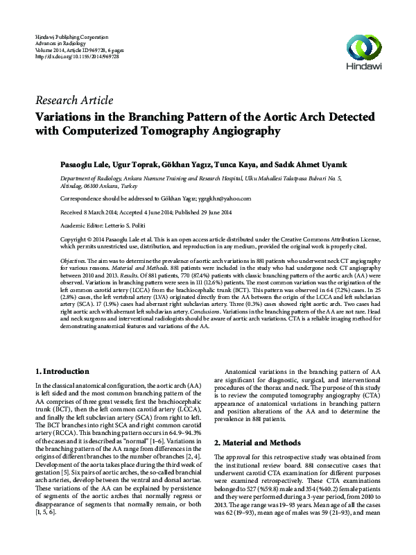 (PDF) Variations in the branching pattern of the aortic arch in three ...