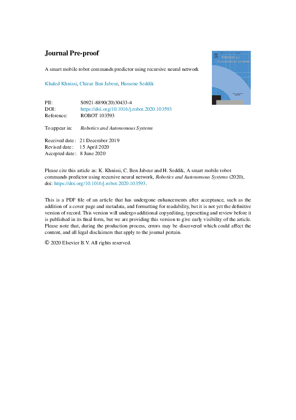 Pdf A Smart Mobile Robot Commands Predictor Using Recursive Neural