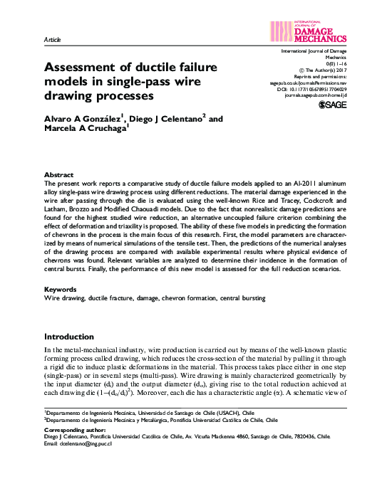 (PDF) Assessment of ductile failure models in single-pass wire drawing ...