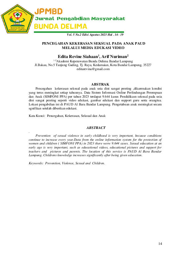 (PDF) Pencegahan Kekerasan Seksual Pada Anak Paud Melalui Media Edukasi Video