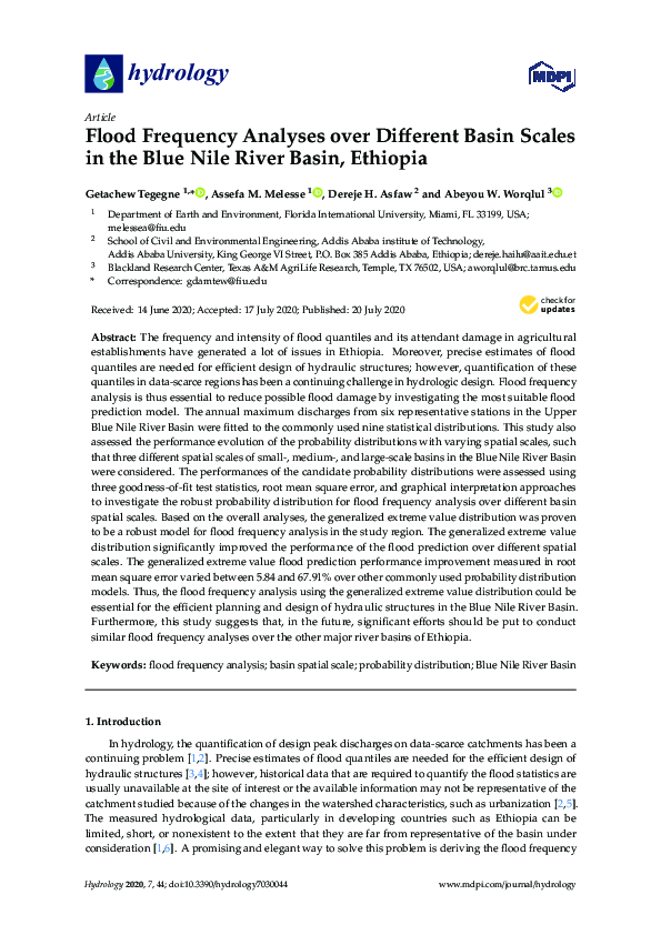 (PDF) Flood Frequency Analyses over Different Basin Scales in the Blue ...