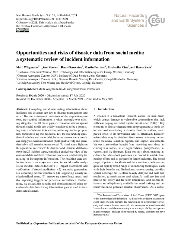 (PDF) Opportunities and Risks of Disaster Data from Social Media: A ...