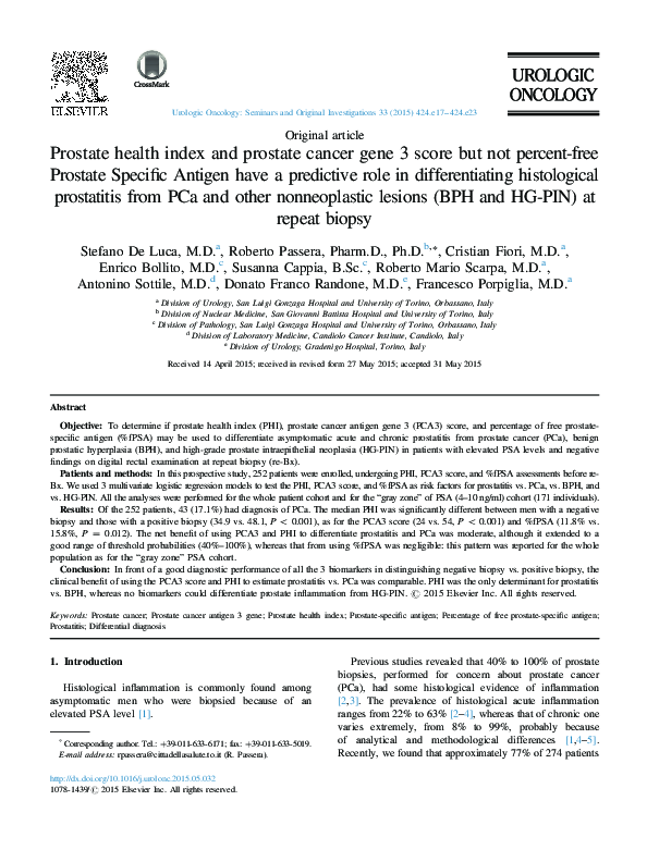 (PDF) Prostate health index and prostate cancer gene 3 score but not ...