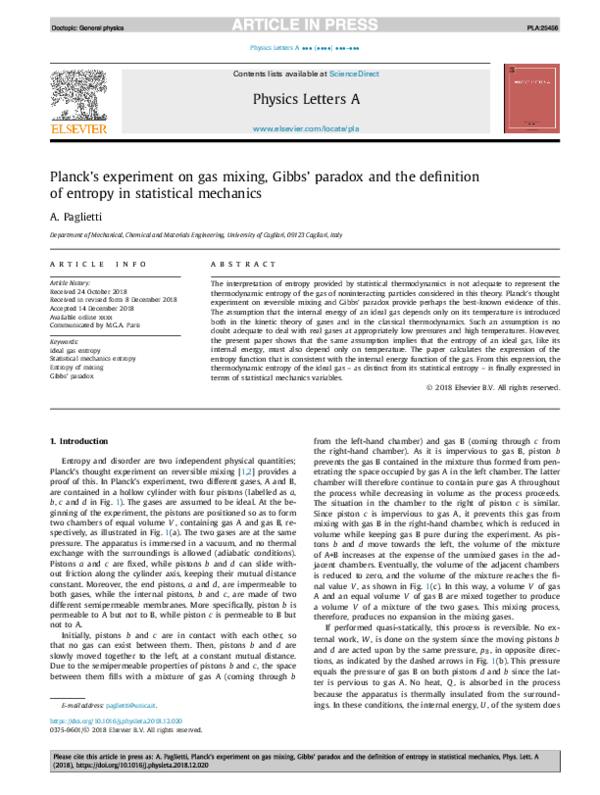 (PDF) Planck's experiment on gas mixing, Gibbs' paradox and the ...