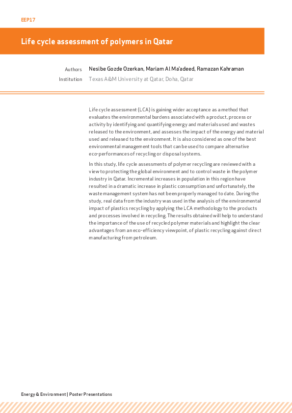 (PDF) Life cycle assessment of polymers in Qatar