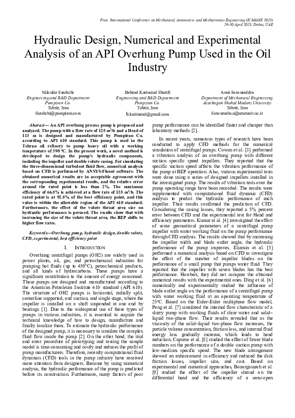 (PDF) Hydraulic Design, Numerical and Experimental Analysis of an API ...