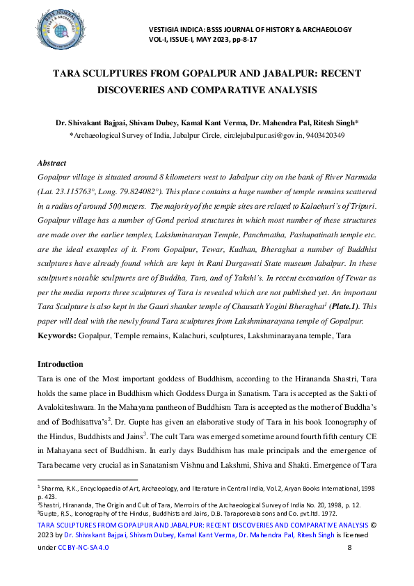 (PDF) TARA SCULPTURES FROM GOPALPUR AND JABALPUR: RECENT DISCOVERIES AND COMPARATIVE ANALYSIS