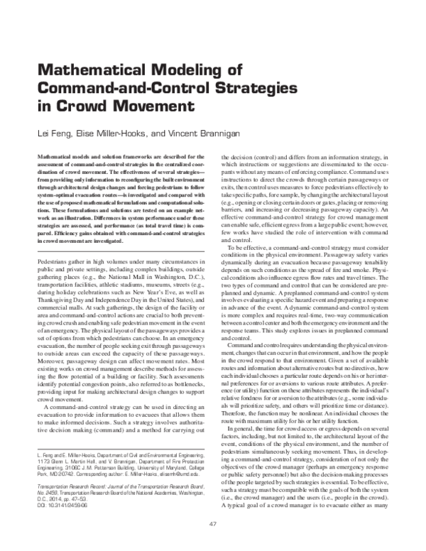 (PDF) Mathematical Modeling of Command-and-Control Strategies in Crowd Movement
