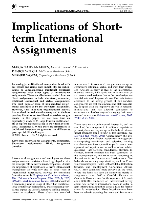 (PDF) Implications of Short-term International Assignments