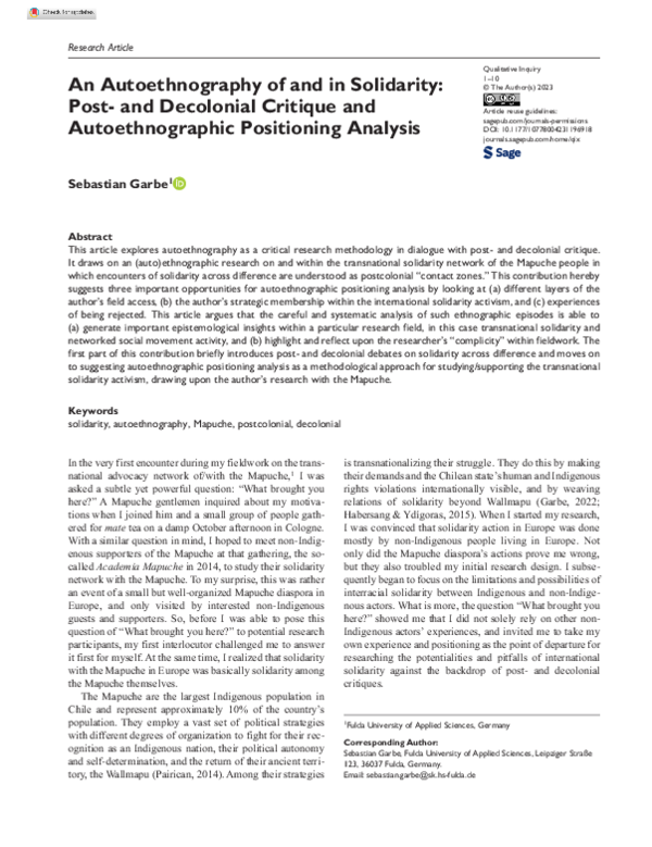 (PDF) An Autoethnography of and in Solidarity: Post- and Decolonial ...