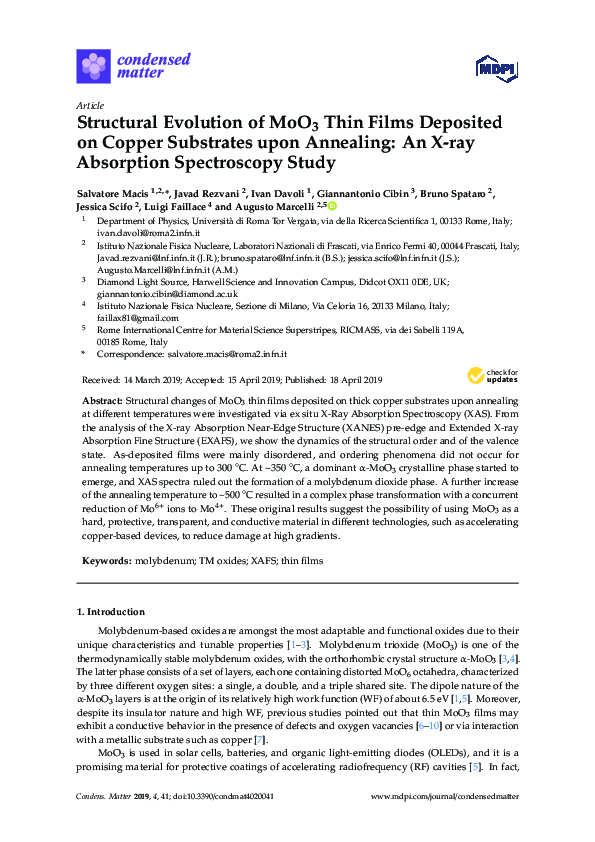 (PDF) Structural Evolution of MoO3 Thin Films Deposited on Copper ...