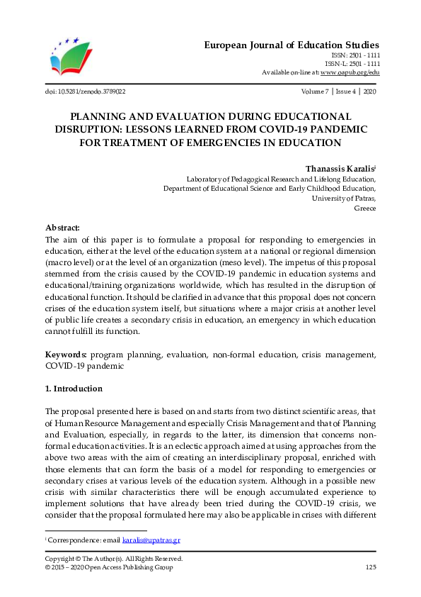 (PDF) Planning and Evaluation During Educational Disruption: Lessons ...