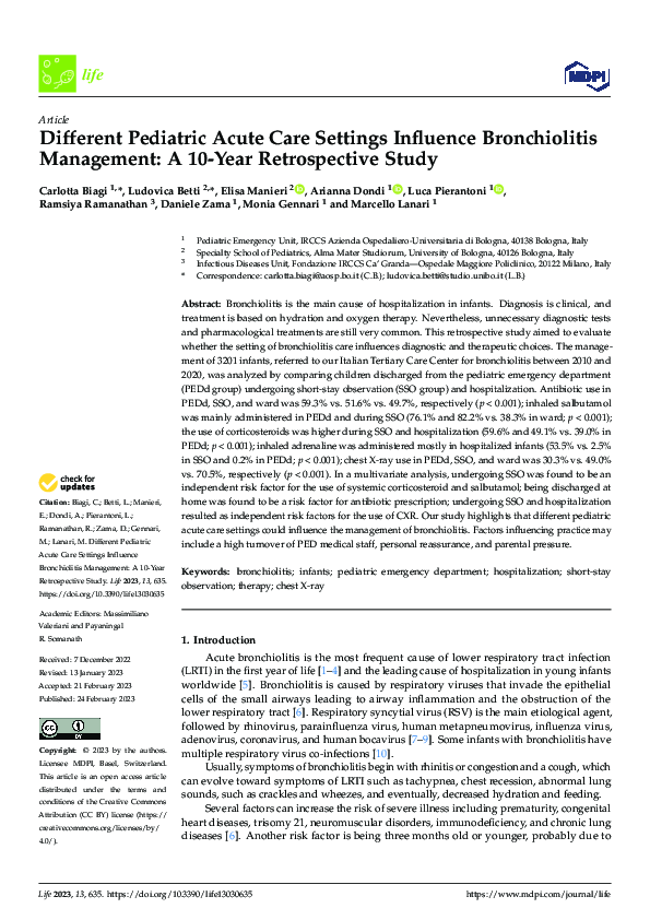 (PDF) Different Pediatric Acute Care Settings Influence Bronchiolitis Management: A 10-Year ...