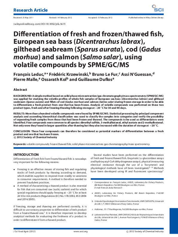 (PDF) Differentiation of fresh and frozen/thawed fish, European sea ...