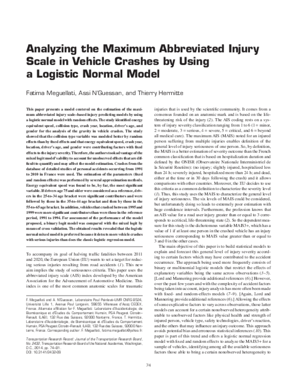 (PDF) Analyzing the Maximum Abbreviated Injury Scale in Vehicle Crashes by Using a Logistic ...