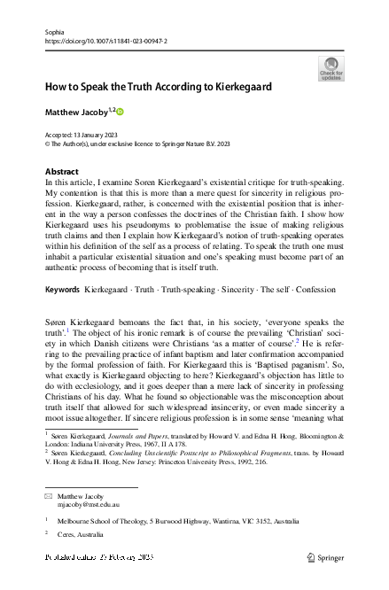 (PDF) How to Speak the Truth According to Kierkegaard