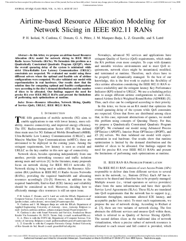 (PDF) Airtime-Based Resource Allocation Modeling for Network Slicing in IEEE 802.11 RANs