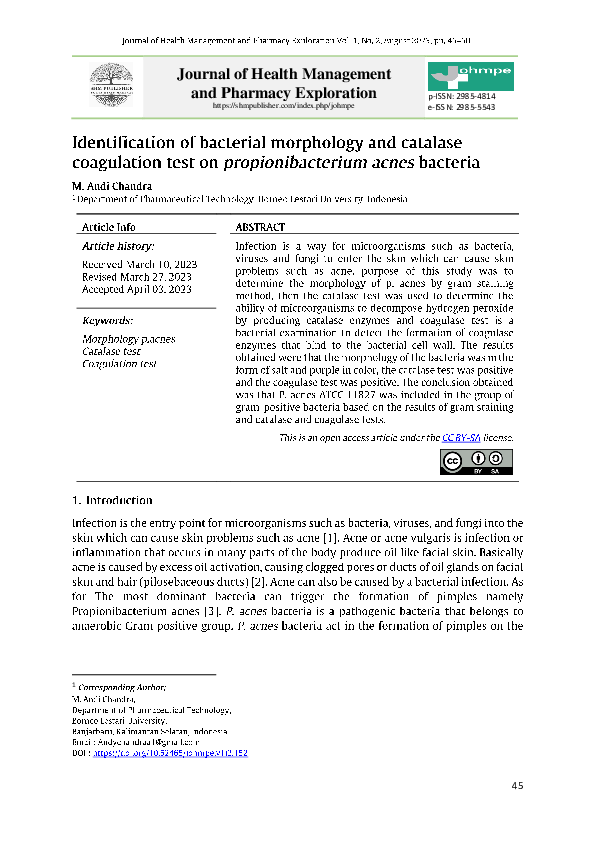 (PDF) Identification of bacterial morphology and catalase coagulation ...