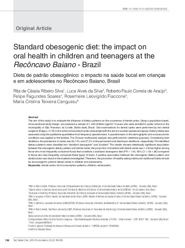 (PDF) Standard obesogenic diet: the impact on oral health in children ...