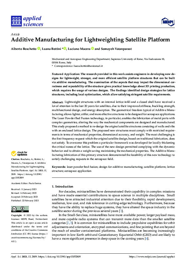 (PDF) Additive Manufacturing for Lightweighting Satellite Platform