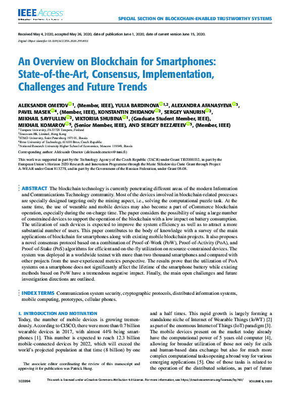 (PDF) An Overview on Blockchain for Smartphones: State-of-the-Art, Consensus, Implementation ...