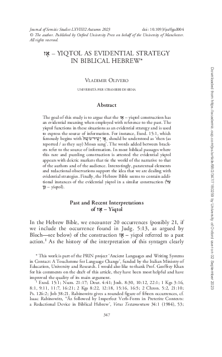 (PDF) אז - Yiqtol as Evidential Strategy in Biblical Hebrew