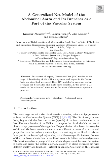 (PDF) A Generalized Net Model of the Abdominal Aorta and Its Branches as a Part of the Vascular ...