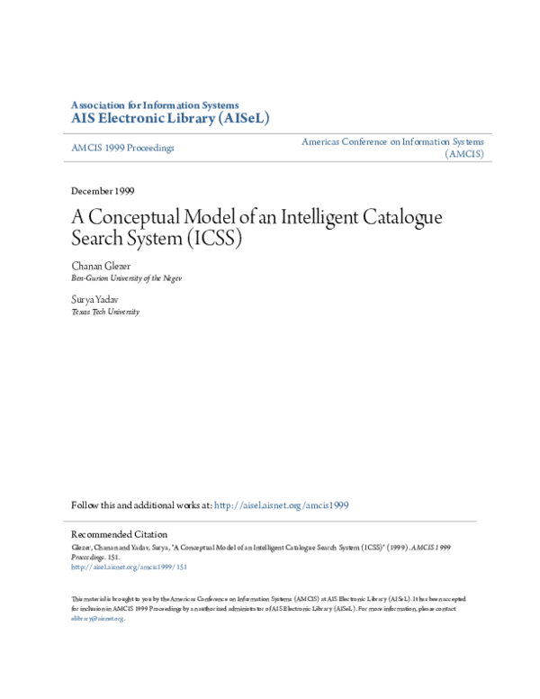 (PDF) A Conceptual Model of an Intelligent Catalogue Search System (ICSS)