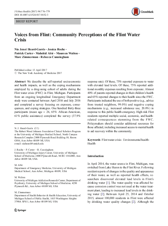 (PDF) Voices from Flint: Community Perceptions of the Flint Water Crisis
