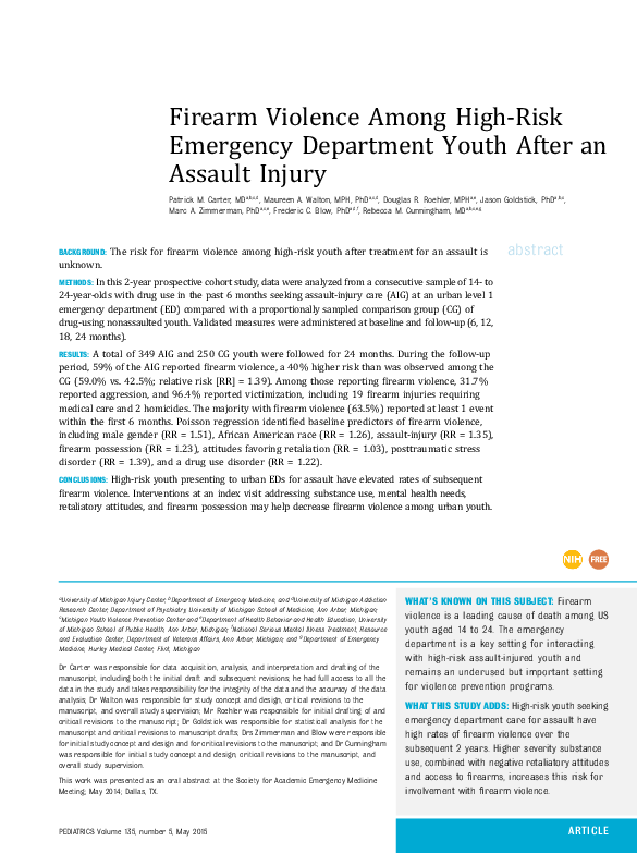 (PDF) Firearm Violence Among High-Risk Emergency Department Youth After ...