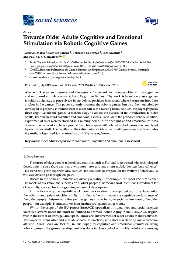 (PDF) Towards Older Adults Cognitive and Emotional Stimulation via Robotic Cognitive Games