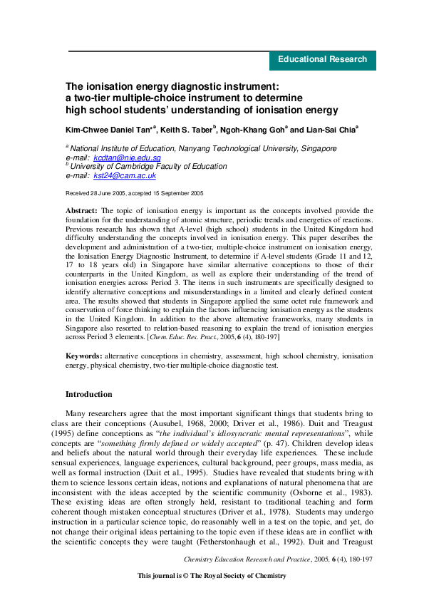 (PDF) The ionisation energy diagnostic instrument: a two-tier multiple ...