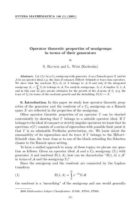 (PDF) Operator theoretic properties of semigroups in terms of their generators