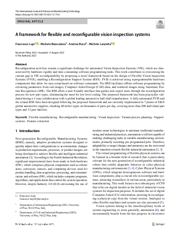 (PDF) A framework for flexible and reconfigurable vision inspection systems