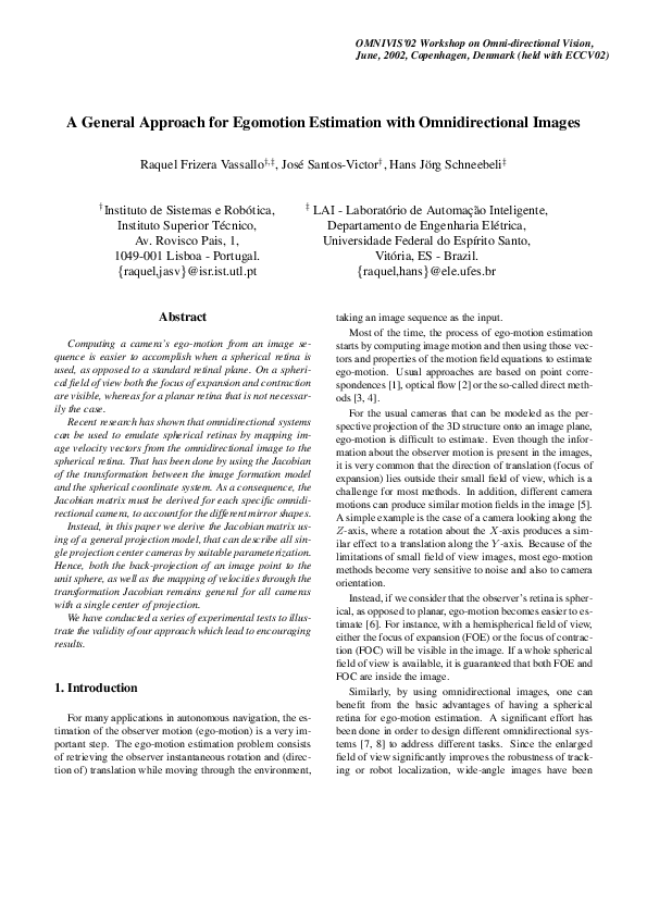 (PDF) A general approach for egomotion estimation with omnidirectional images | Hans Jorg ...