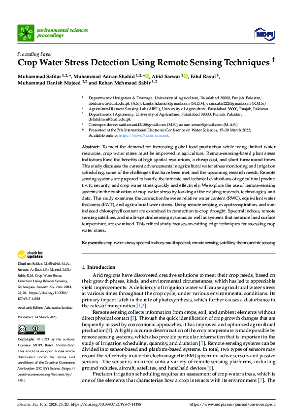 (PDF) Crop Water Stress Detection Using Remote Sensing Techniques