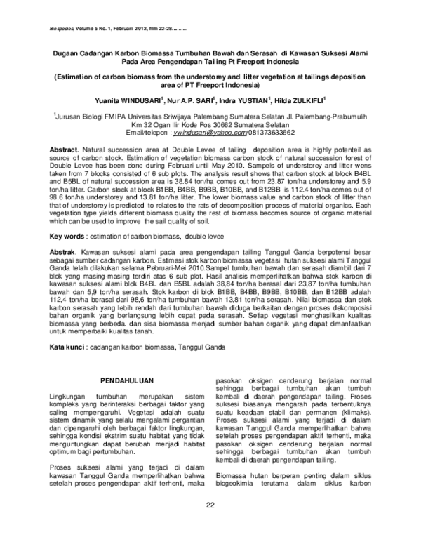 (PDF) Dugaan Cadangan Karbon Biomassa Tumbuhan Bawah dan Serasah di ...
