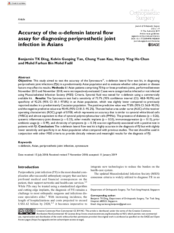 (PDF) Accuracy of the α-defensin lateral flow assay for diagnosing ...