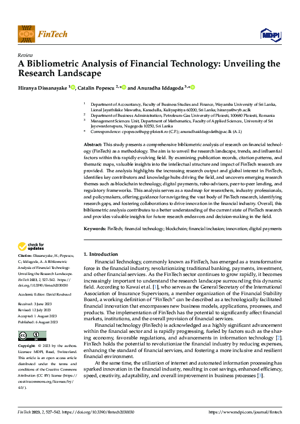 (PDF) A Bibliometric Analysis of Financial Technology: Unveiling the Research Landscape