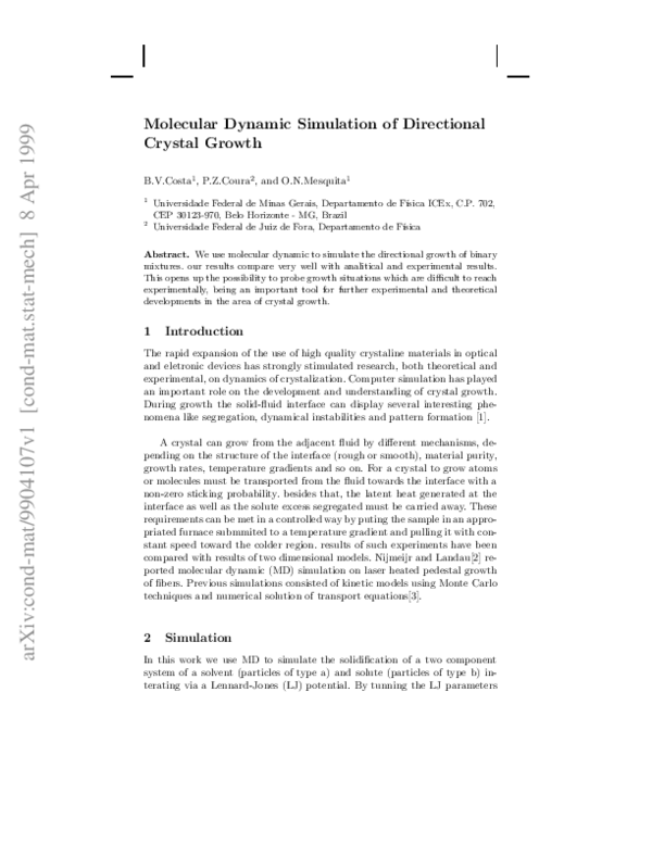 (PDF) Molecular Dynamic Simulation of Directional Crystal Growth